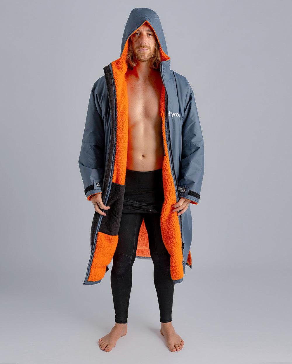 Dark Grey Orange Long Sleeve Adult Changing Robe | Dryrobe®