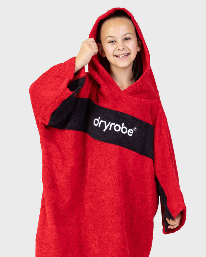 Red Black Kids Organic Towel Changing Robe - REWORK | Dryrobe®