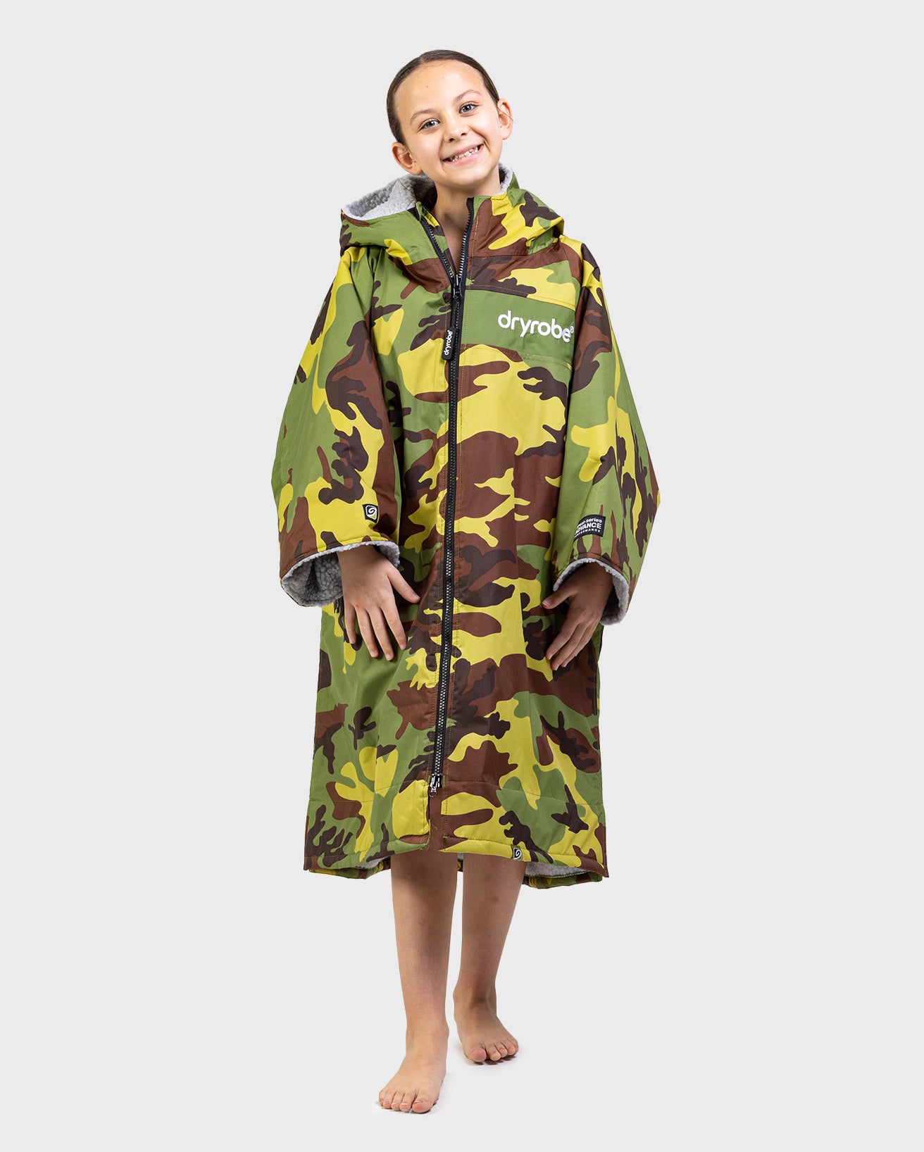 Camo Grey Green Easy-Fit Kids Advance Changing Robe | Dryrobe®