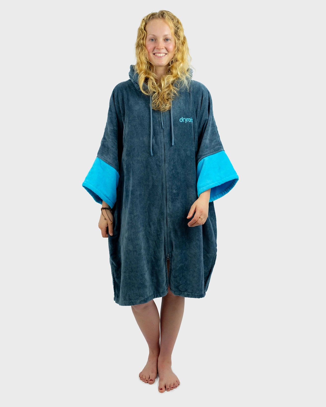 Slate Grey Blue Full-Zip Organic Towel Robe | Dryrobe®