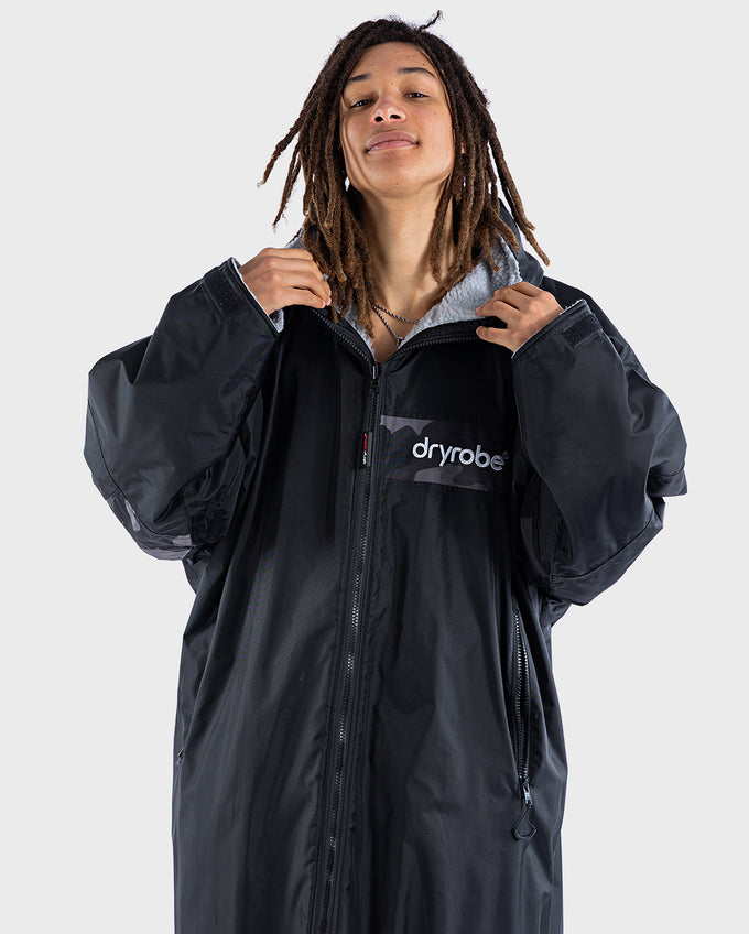 Black Grey Camo Long Sleeve Advance Changing Robe - REWORK | Dryrobe®