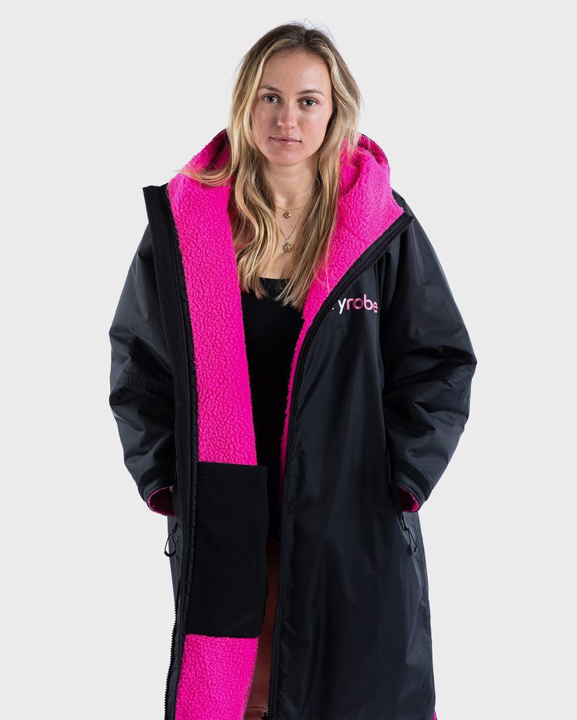 dryrobe® Advance Long Sleeve Changing Robe - Black/Pink