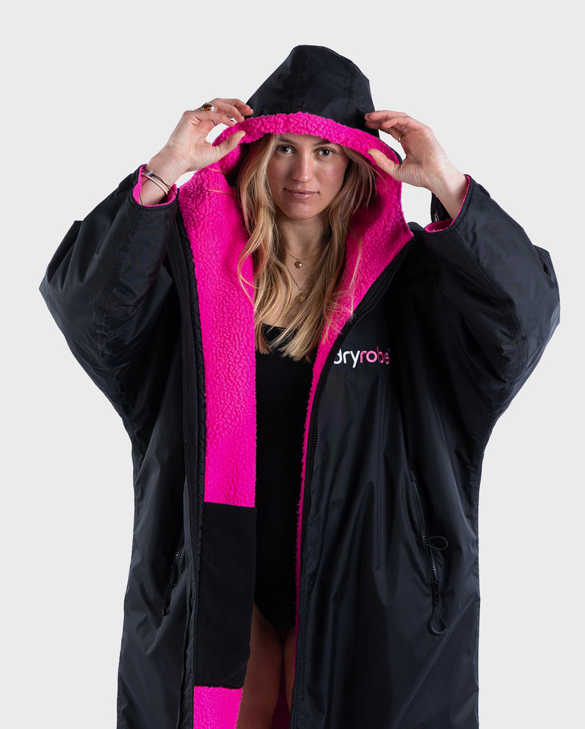 dryrobe® Advance Long Sleeve Changing Robe - Black/Pink