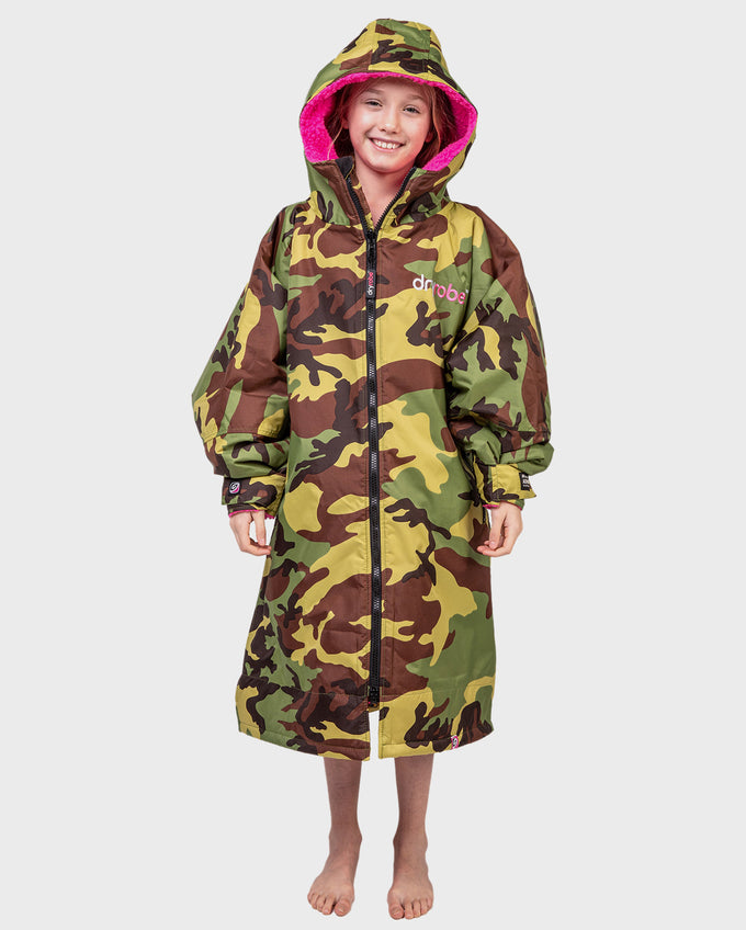 dryrobe® Advance Kids Long Sleeve Changing Robe - Camo/Pink