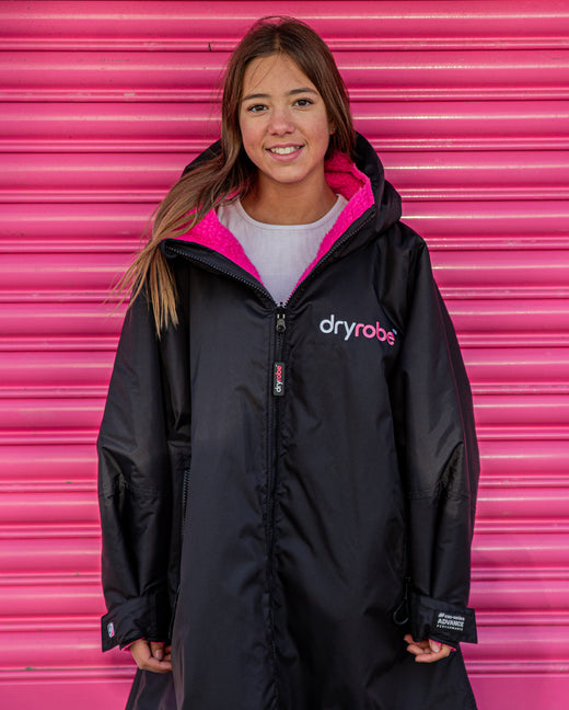Black Pink Long Sleeve Kids Advance Changing Robe | Dryrobe®