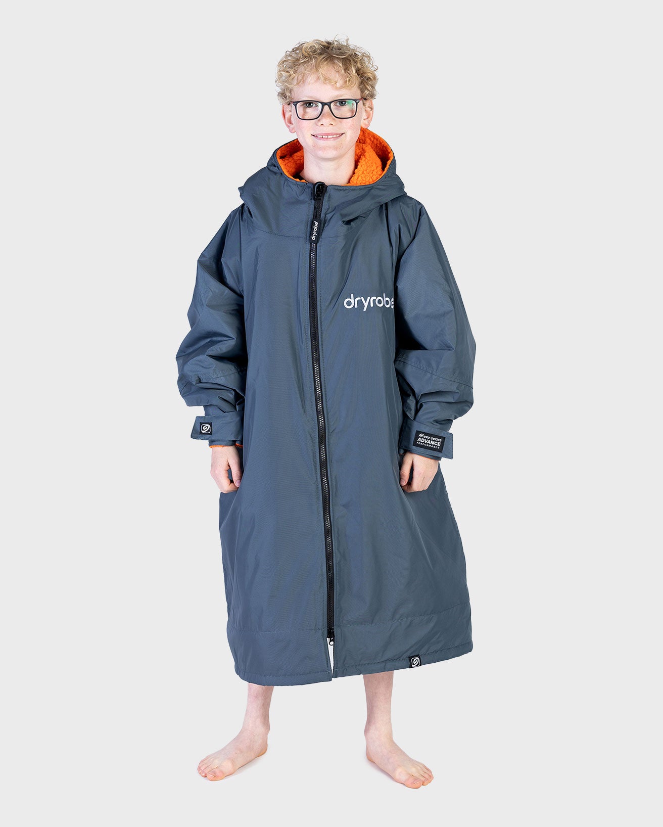 Dark Grey Orange Long Sleeve Kids Advance Changing Robe | Dryrobe®