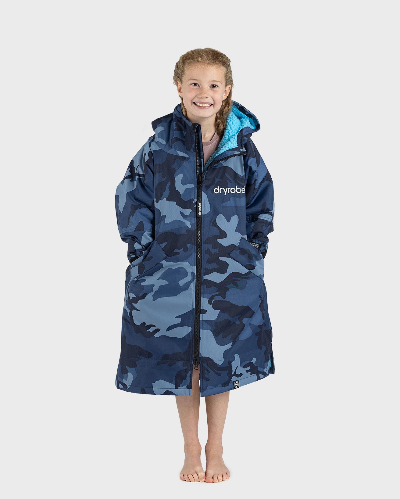 Blue Camo Blue Long Sleeve Kids Advance Changing Robe | Dryrobe®