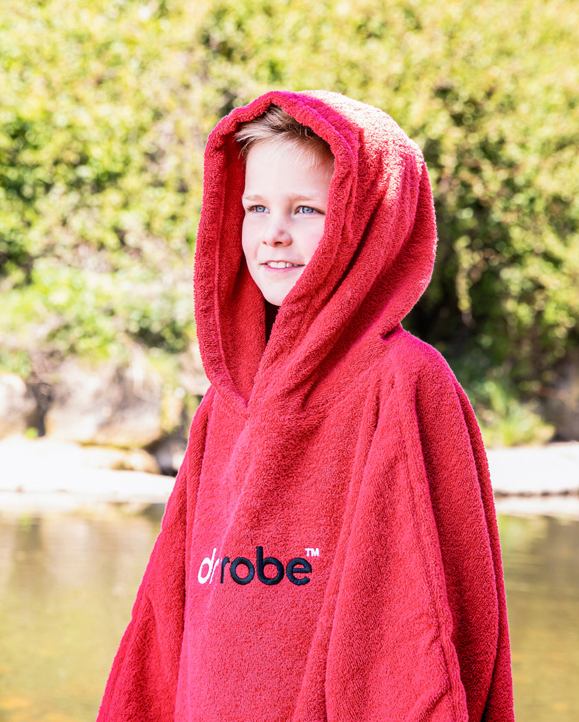 Red Kids Organic Towel Changing Robe | Dryrobe®