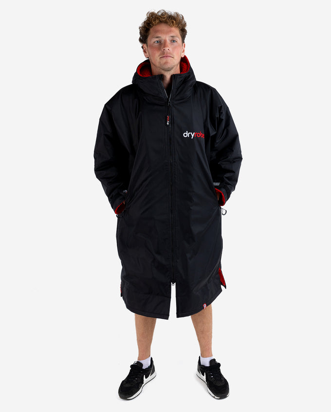 dryrobe® Advance Long Sleeve Changing Robe - Black/Red