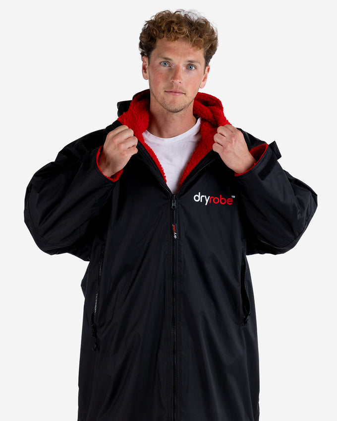 Black Red Long Sleeve Adult Changing Robe | Dryrobe®
